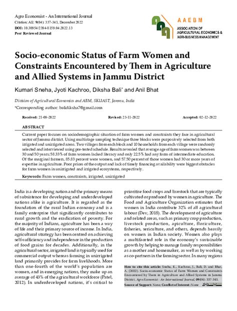 Pdf Socio Economic Status Of Farm Women And Constraints Encountered By Them In Agriculture And