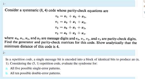 Solved 1 F Consider A Systematic 8 4 Code Whose
