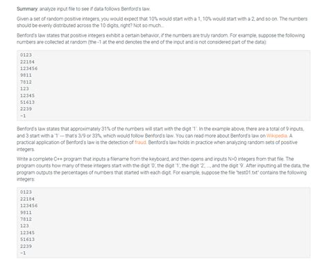 Solved Summary Analyze Input File To See If Data Follows