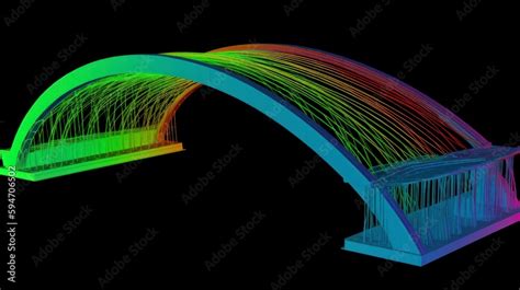 Gate Bridge Finite Element Analysis Architecture Structure Isolated On Black Background