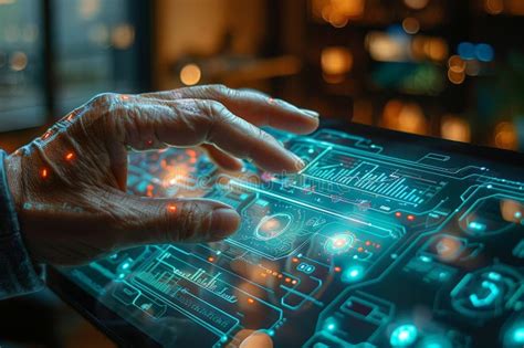 Elderly Person Interacting With Futuristic Technology Interface Stock Image Image Of Display