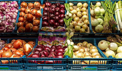 Different Types Of Onions In Boxes Stock Image Image Of Natural