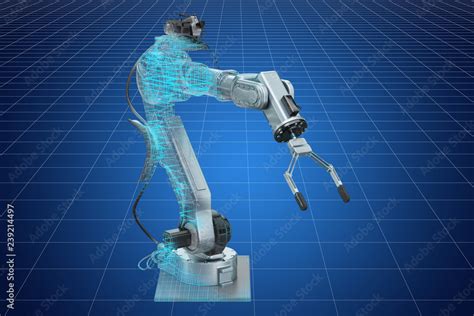 Visualization 3d Cad Model Of Robotic Arm Blueprint 3d Rendering Stock Illustration Adobe Stock