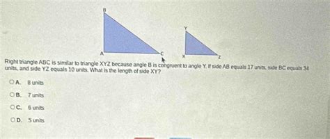 solved right triangle abc is similar to triangle xyz because angle b