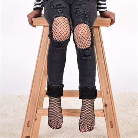 패션 어린이 fishnet 스타킹 소녀 구멍 데님 팬티 스타킹 바닥 그물 스타킹 색상 흰색 작은 메쉬 높이 110