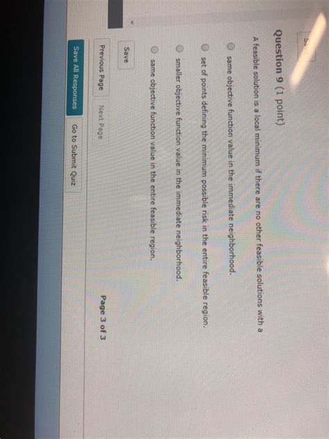 Solved Question 9 1 Point A Feasible Solution Is A Local