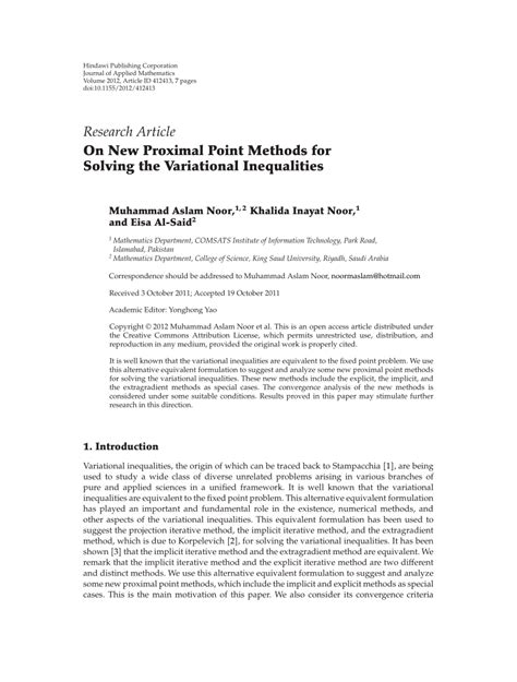Pdf On New Proximal Point Methods For Solving The Variational