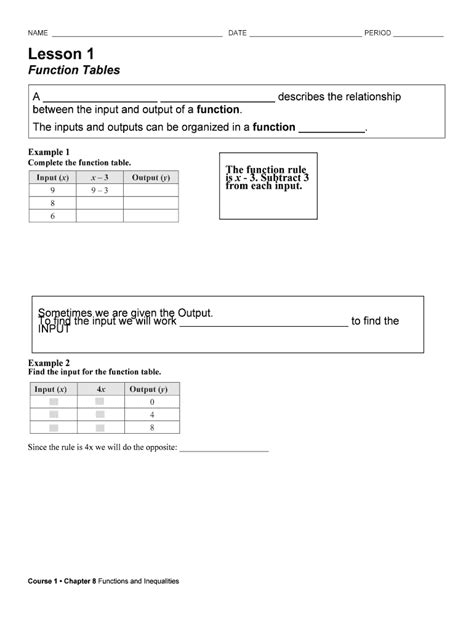 Fillable Online Lesson Function Tables Fax Email Print PdfFiller