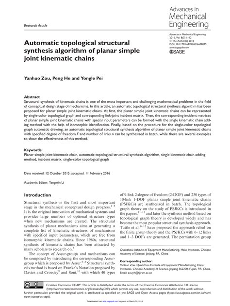 Pdf Automatic Topological Structural Synthesis Algorithm Of Planar Simple Joint Kinematic Chains