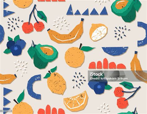 트렌디한 컬러풀한 종이 컷아웃 손으로 그린 현대적인 디자인 질감이 있는 이음매 없는 패턴 Henrietta Tiefenthaler에 대한 스톡 벡터 아트 및 기타 이미지