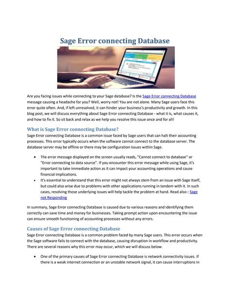 Resolved Sage Error Connecting Database By Accounting Advice Issuu
