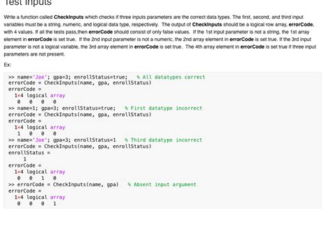 Solved Est Inputs Write A Function Called Checkinputs Which