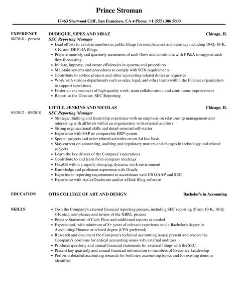 Sec Reporting Manager Resume Samples Velvet Jobs