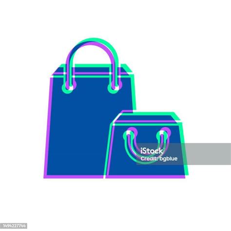 쇼핑백 흰색 배경에 두 가지 색상이 오버레이된 아이콘 3차원 형태에 대한 스톡 벡터 아트 및 기타 이미지 3차원 형태 가방 개념 Istock