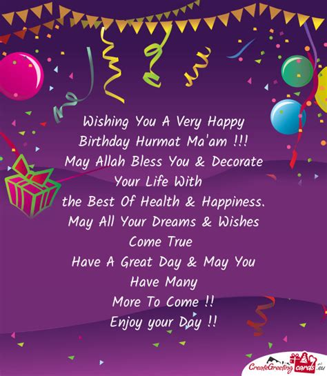 Wishing You A Very Happy Birthday Hurmat Maam Free Cards
