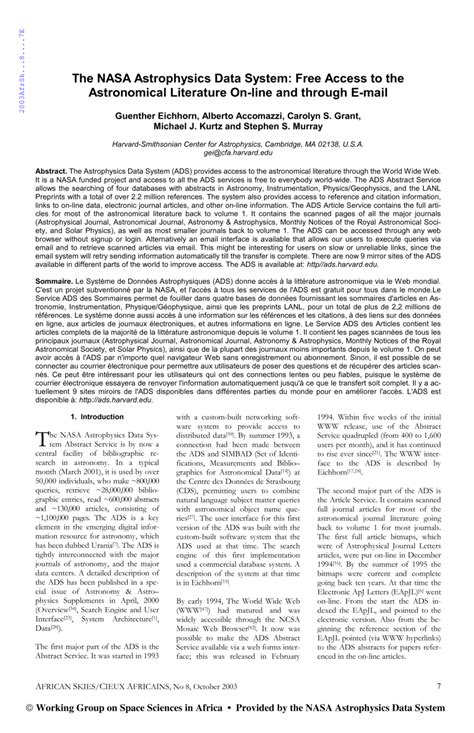 Pdf The Nasa Astrophysics Data System Free Access To The