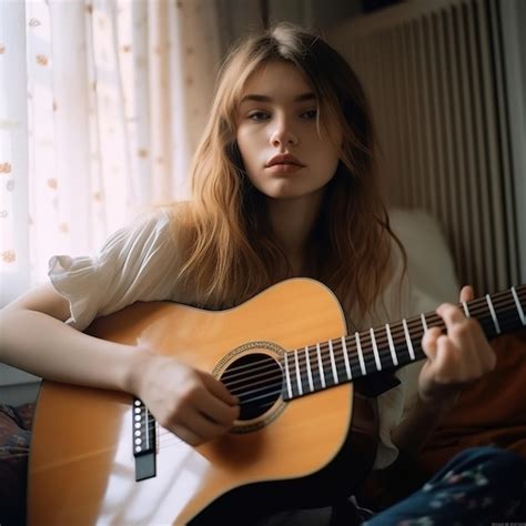 Premium Ai Image Girl Playing Guitar