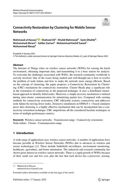 Pdf Connectivity Restoration By Clustering For Mobile Sensor Networks