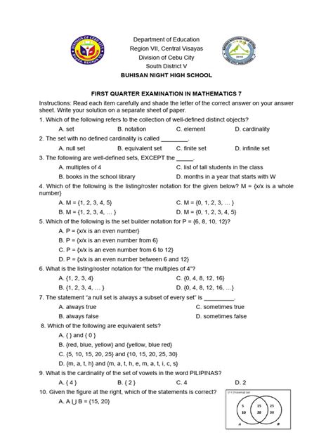 1st Quarter In Mathematics Grade 7 Pdf