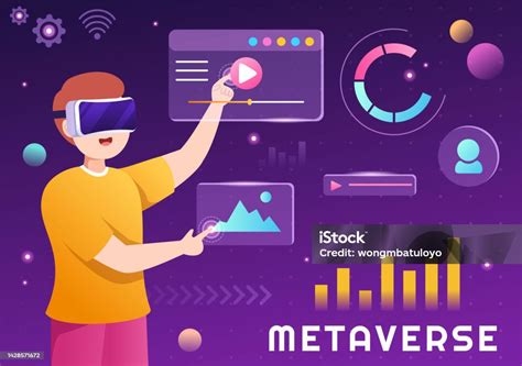 메타버스 디지털 가상 현실 기술은 손으로 그린 플랫 카툰 일러스트레이션에서 미래 혁신과 커뮤니케이션을 위해 Vr 안경을 착용합니다 0명에 대한 스톡 벡터 아트 및 기타