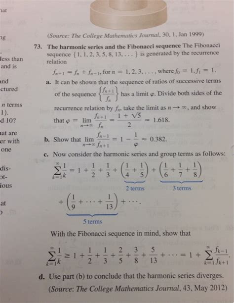Solved The Harmonic Series And The Fibonacci Sequence The Chegg