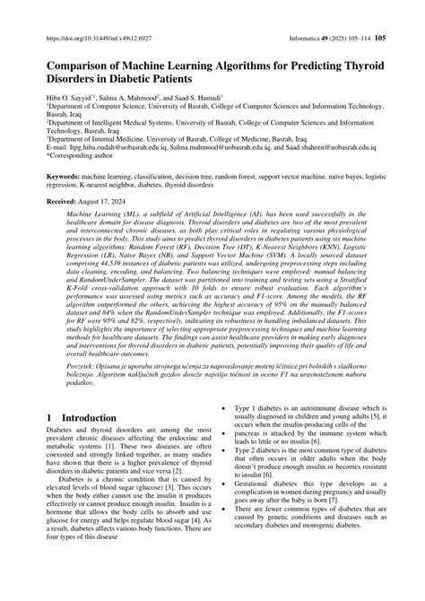 Pdf Comparison Of Machine Learning Algorithms For Predicting Thyroid