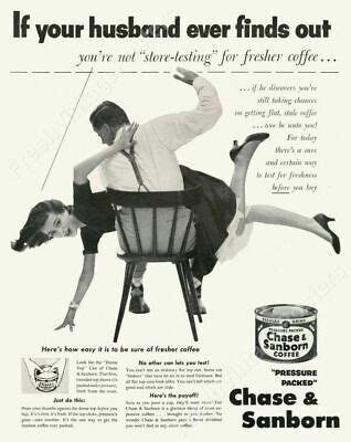 1950s Husband Spanking Wife Photo Chase And Sanborn Coffee Ad New Poster