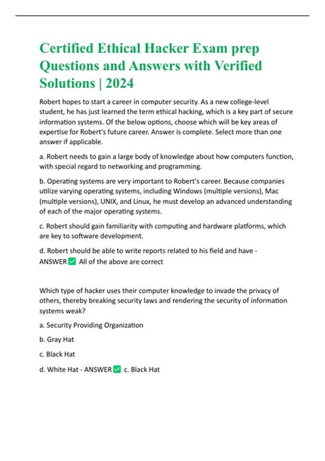 Certified Ethical Hacker Exam Prep Questions And Answers With Verified Solutions 2024 Ceh