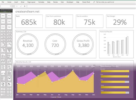 Dashboard Wireframe For Excel Create And Learn
