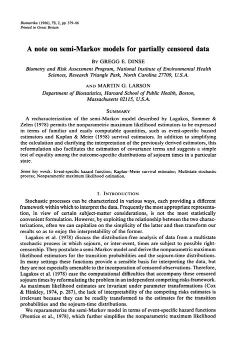 Pdf A Note On Semi Markov Models For Partially Censored Data