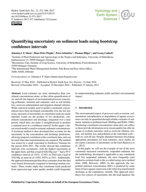 PDF Quantifying Uncertainty On Sediment Loads Using Bootstrap