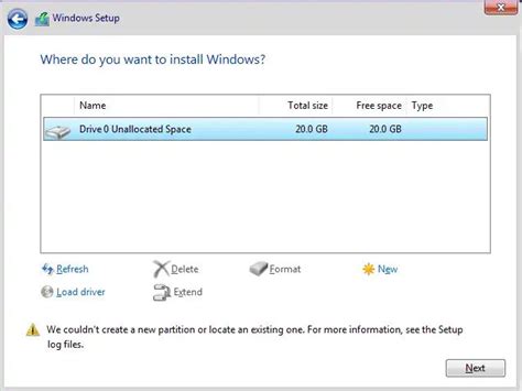 Cách khắc phục lỗi We Couldnt Create a New Partition or Locate an Existing One Hệ điều hành