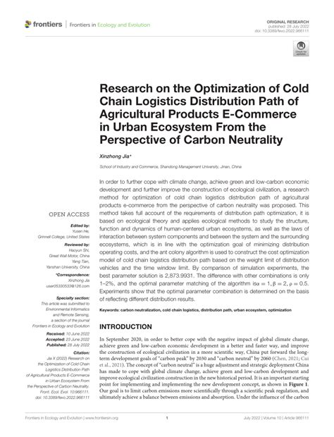 Pdf Research On The Optimization Of Cold Chain Logistics Distribution Path Of Agricultural