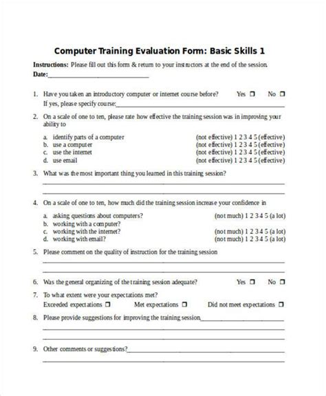 Sample Computer Training Evaluation Forms