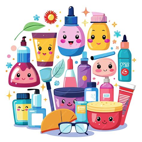 Cute And Colorful Skincare Products Illustration Smiling Cosmetics