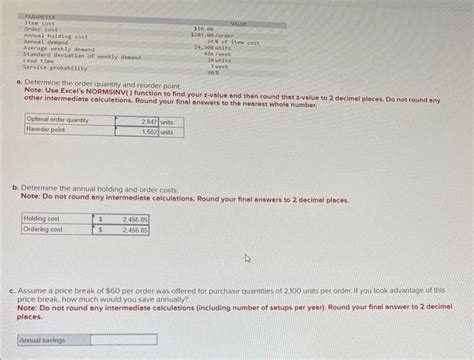 solved a determine the order quantity and reorder point