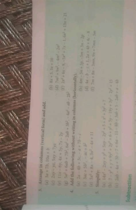 add the following without writing in columns horizontally filo