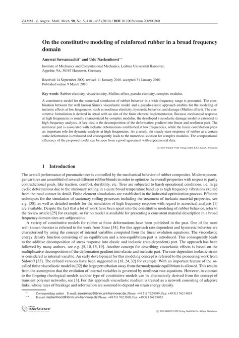 Pdf On The Constitutive Modeling Of Reinforced Rubber In A Broad Frequency Domain