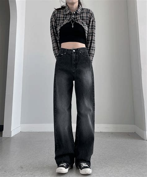 아시타 시와 워싱 와이드 데님 팬츠 에이블리