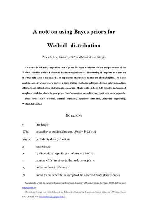 Pdf A Note On Using Bayes Priors For Weibull Distribution