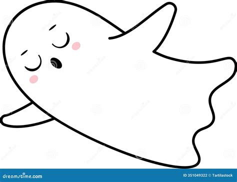 Cartoon Illustration Featuring A Cute Ghost Floating Gently With Closed Eyes And Rosy Cheeks