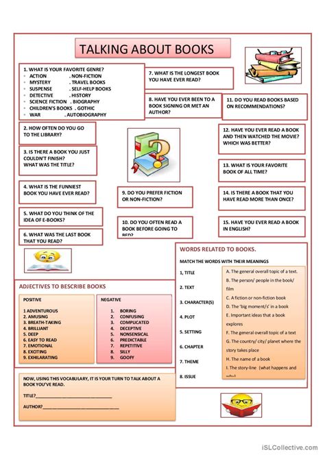 Talking About Books Icebreaker English Esl Worksheets Pdf And Doc