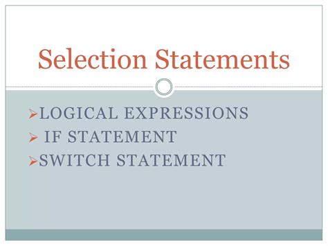 Selection Statements In C Programming Pptx