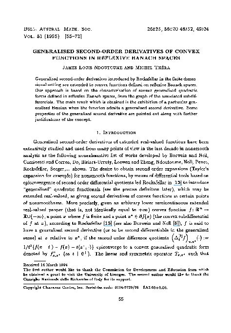 Pdf Generalised Second Order Derivatives Of Convex Functions In Reflexive Banach Spaces