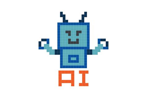 Cute Pixel Cartoon Bit Character Robot Or AI Pixel Cross Stitch Style Can Chat Learn AI