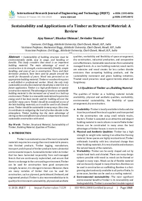 Pdf Sustainability And Applications Of A Timber As Structural Material A Review