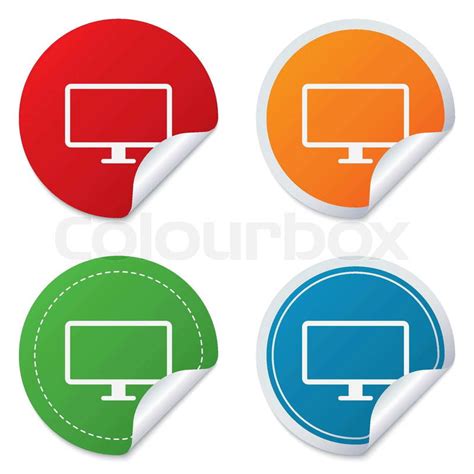 Computer Widescreen Monitor Sign Icon Round Stickers Circl Colourbox
