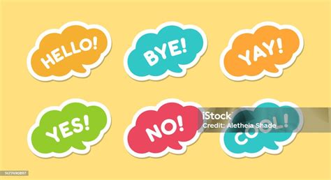 짧은 문구가 있는 귀여운 말풍선 안녕하세요 안녕 예 아니오 예 멋진 아이콘 세트입니다 간단한 평면 벡터 그림입니다 예에 대한 스톡 벡터 아트 및 기타 이미지 Istock