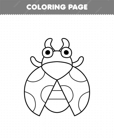 귀여운 만화 무당벌레 라인 아트 인쇄용 버그 워크시트의 페이지를 색칠하는 어린이를 위한 교육 게임 프리미엄 벡터