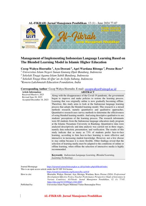 Pdf Management Of Implementing Indonesian Language Learning Based On The Blended Learning